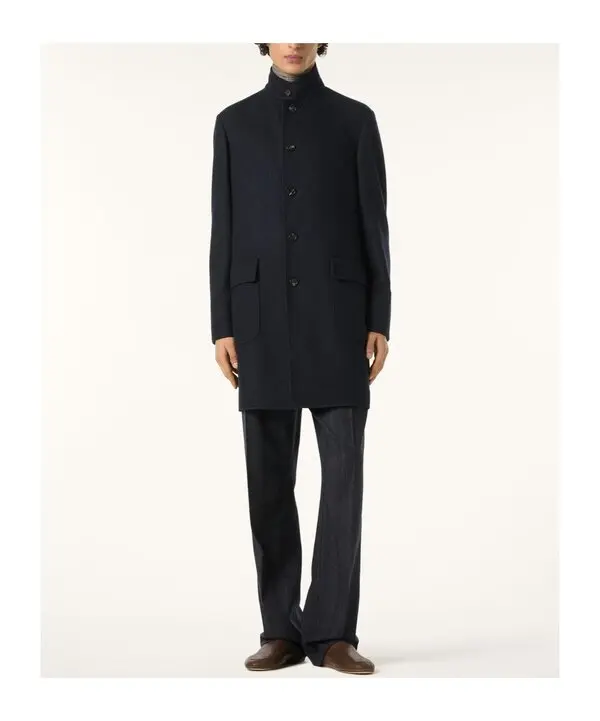 Loro Piana Single-breasted Coat With Stand-up Collar - Black