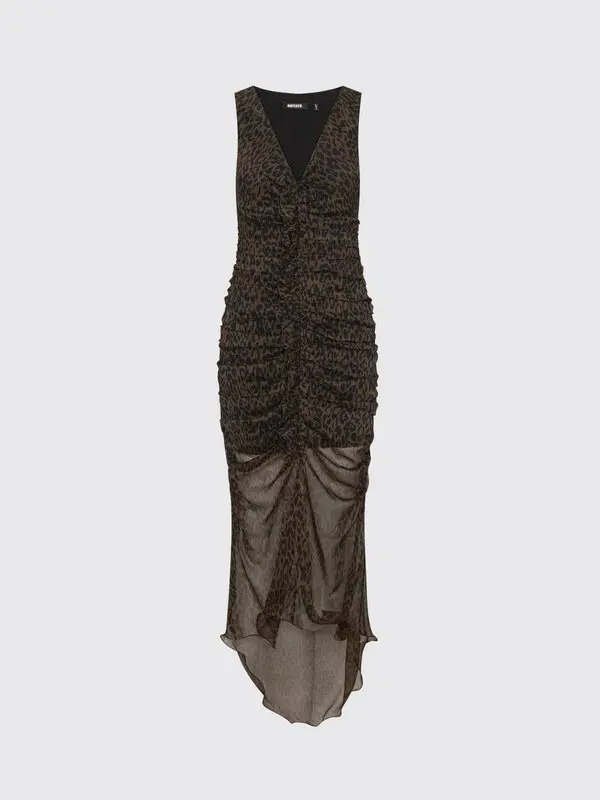 ROTATE BY BIRGER CHRISTENSEN Ruched Midi Leopard Dress - Dark Brown