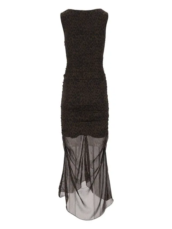 ROTATE BY BIRGER CHRISTENSEN Ruched Midi Leopard Dress - Dark Brown