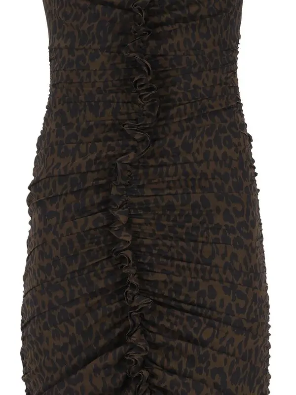 ROTATE BY BIRGER CHRISTENSEN Ruched Midi Leopard Dress - Dark Brown
