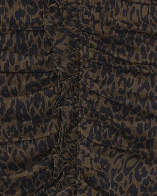 ROTATE BY BIRGER CHRISTENSEN Ruched Midi Leopard Dress - Dark Brown