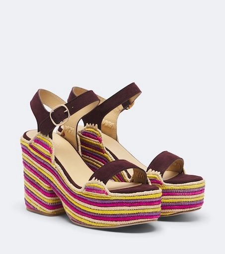 Gabriela Hearst Sardis Suede And Raffia Platform Sandals - Multicolor