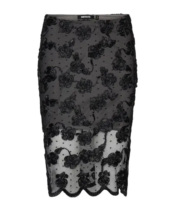 ROTATE BY BIRGER CHRISTENSEN Flower Mesh Midi Skirt - Black