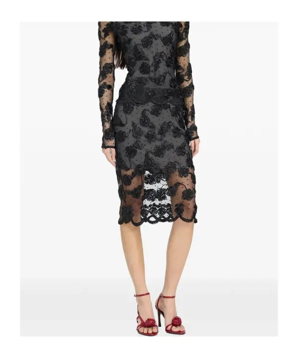 ROTATE BY BIRGER CHRISTENSEN Flower Mesh Midi Skirt