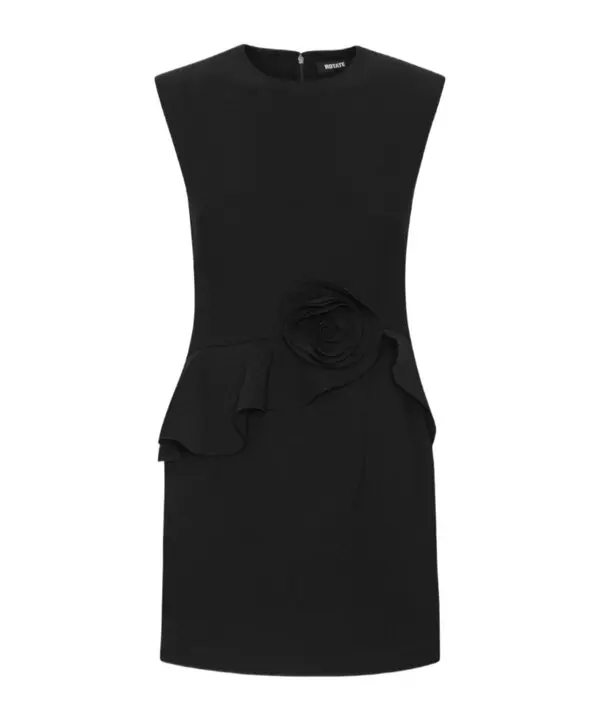 ROTATE BY BIRGER CHRISTENSEN Floral-appliqué Peplum-hem Mini Dress - Black