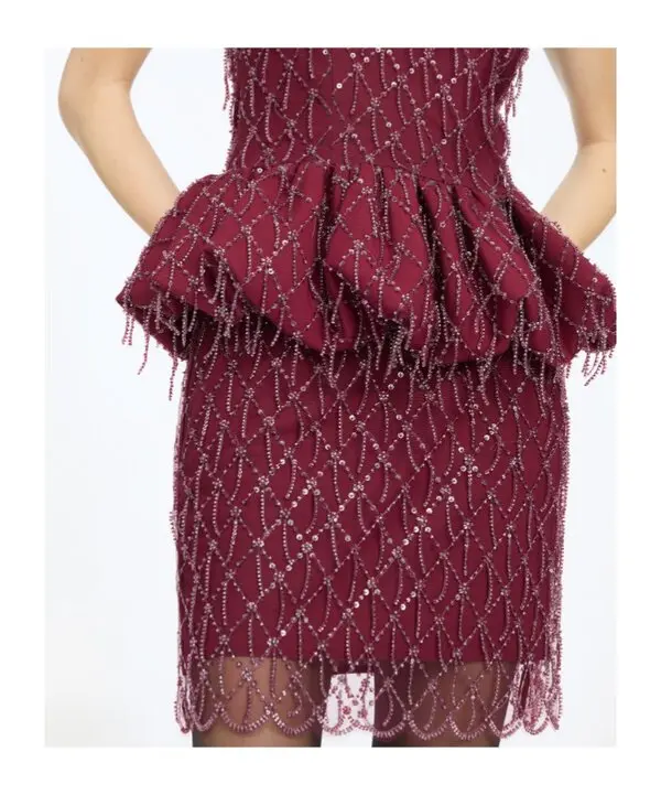 ROTATE BY BIRGER CHRISTENSEN Sequins Mini Skirt Dark Red