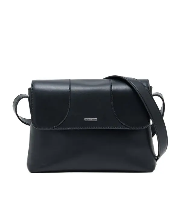 Emporio Armani Leather Shoulder Bag With Logo Plaque - Black