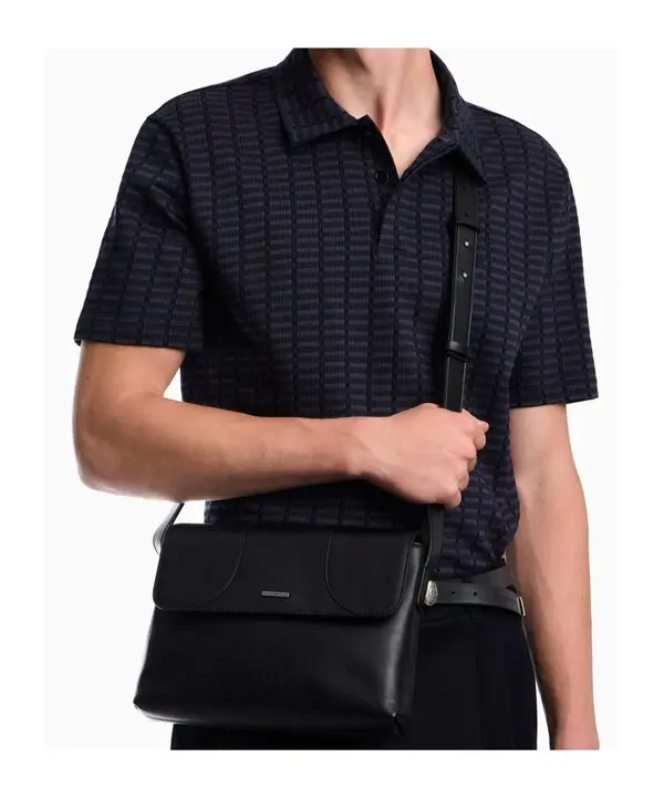 Emporio Armani Leather Shoulder Bag With Logo Plaque