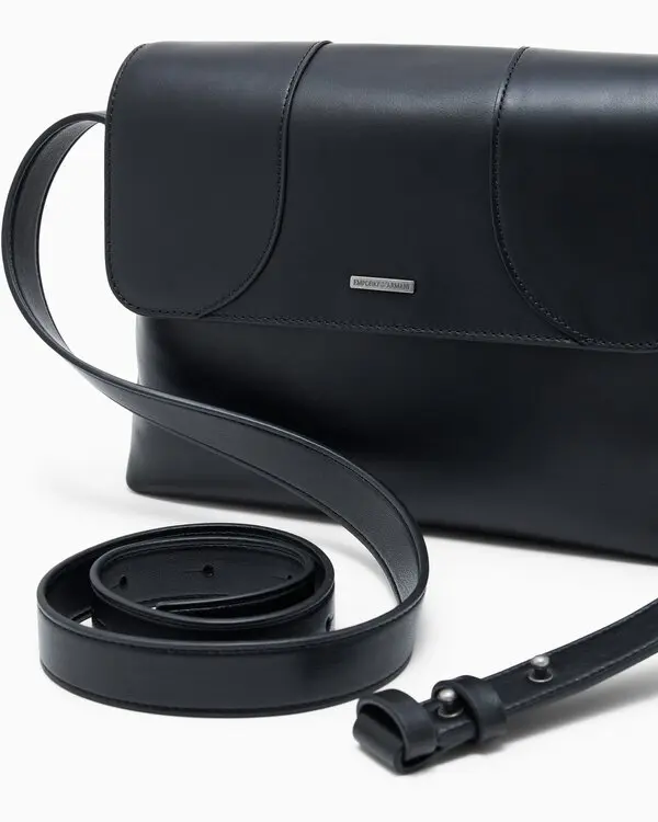 Emporio Armani Leather Shoulder Bag With Logo Plaque