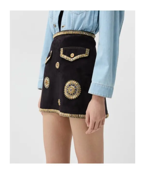 Versace Embellished Suede Mini Skirt