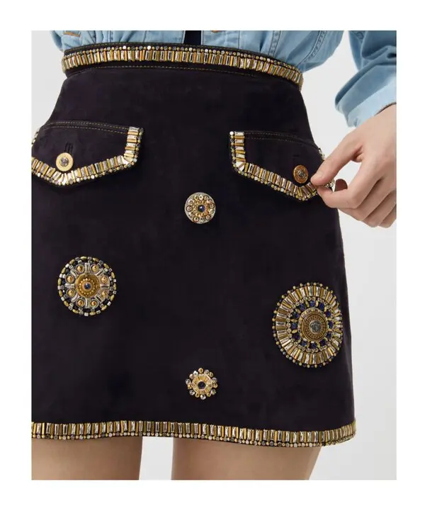 Versace Embellished Suede Mini Skirt