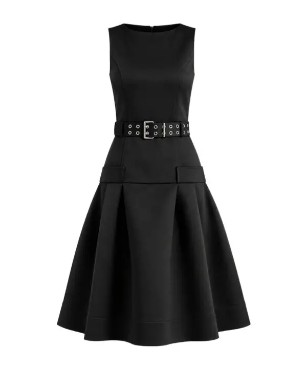 GANNI Belted Waist Pleated Midi Dress
