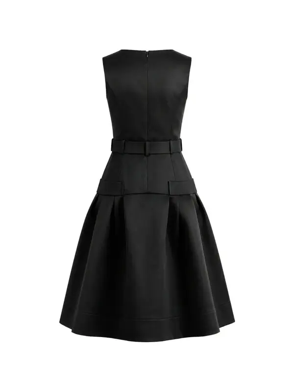 GANNI Belted Waist Pleated Midi Dress
