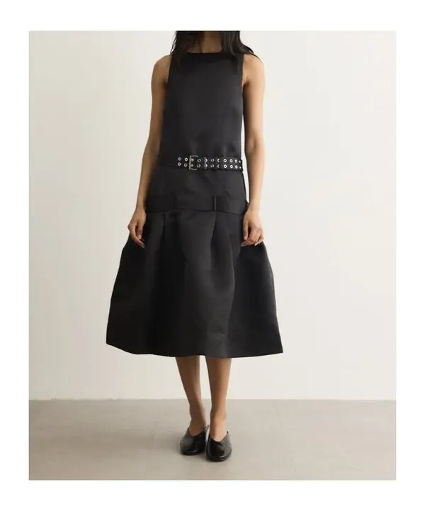 GANNI Belted Waist Pleated Midi Dress