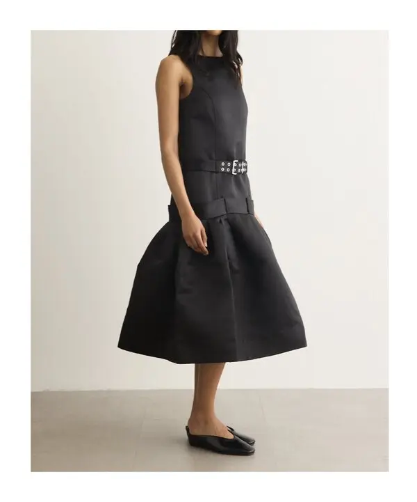 GANNI Belted Waist Pleated Midi Dress