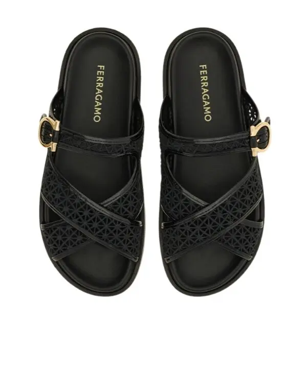 FERRAGAMO Gancini Buckle Crossover Slide
