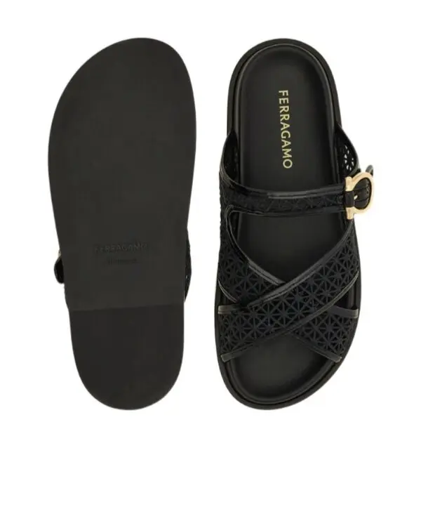 FERRAGAMO Gancini Buckle Crossover Slide