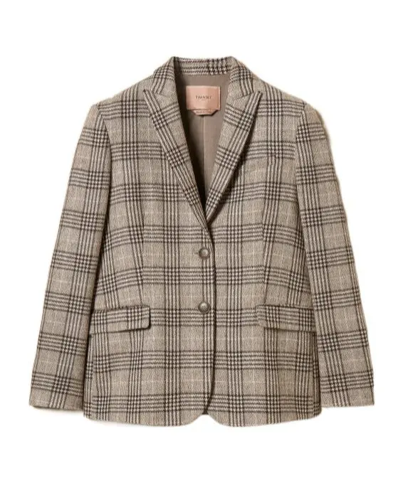 TWINSET Checked Sequin Blazer - Coffee/cold Beige