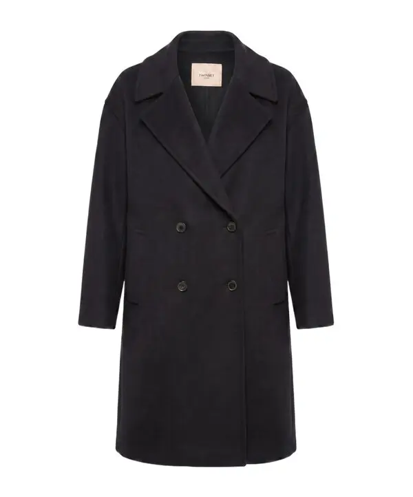 TWINSET Double-breasted Notched Collar Coat - Black