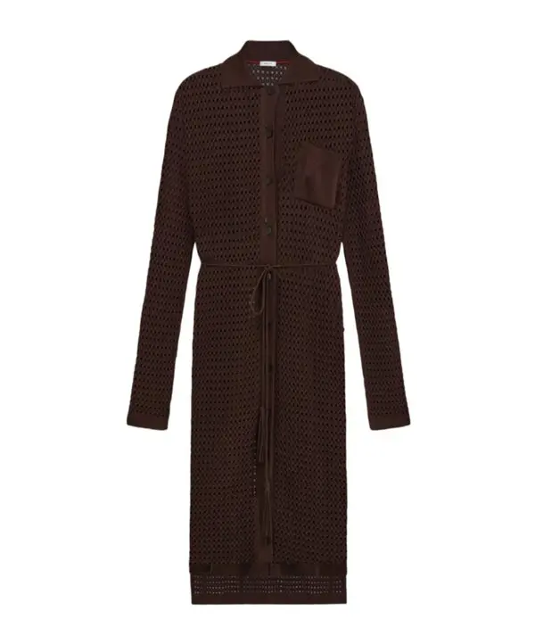 FERRAGAMO Knitted Shirt Dress With Ribbed Trims And Patch Pockets
