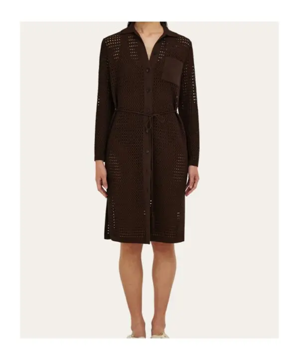 FERRAGAMO Knitted Shirt Dress With Ribbed Trims And Patch Pockets
