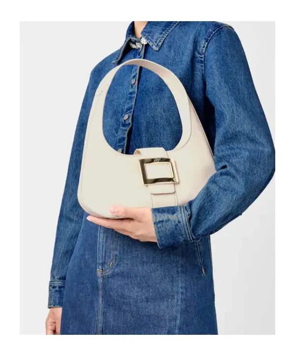 ROGER VIVIER Belle Vivier Hobo Bag In Leather - Off White
