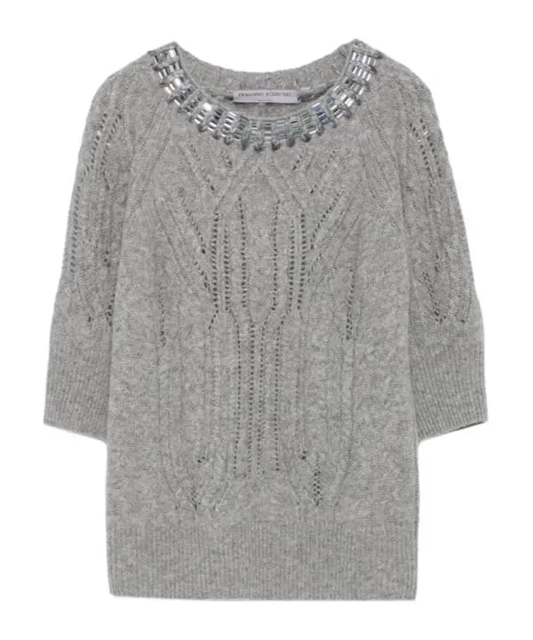 Ermanno Scervino Embellished Cable-knit Top - Grey