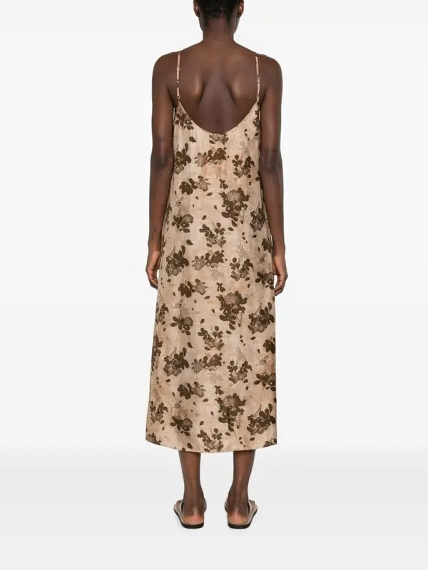 UMA WANG Sleeveless Dress With Spaghetti Straps - Brown