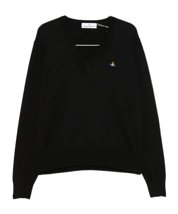 VIVIENNE WESTWOOD Mark Orb-embroidered V-neck Sweater - Black