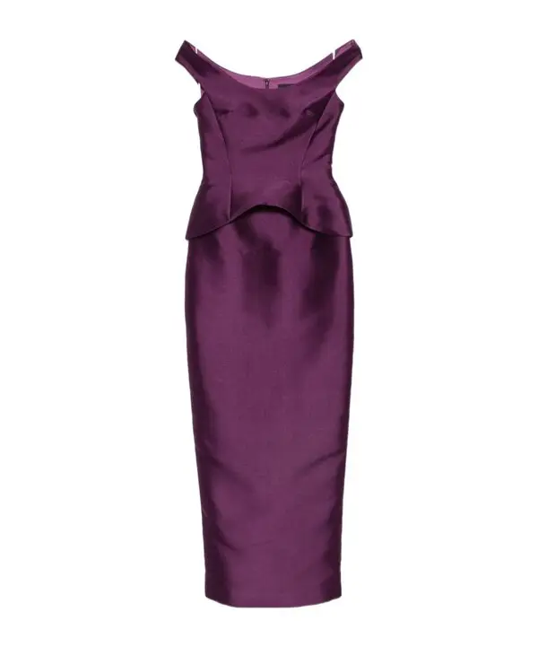 Solace Pieta Off-shoulder Peplum-waist Maxi Dress - Purple-red