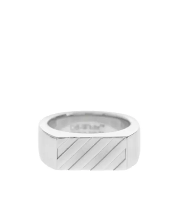 Off-White Silver Tone Logo Ring - White