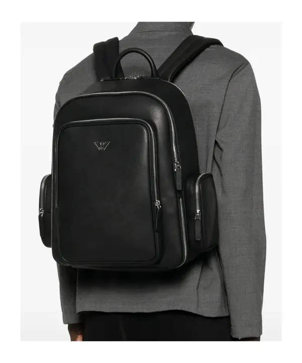 Emporio Armani Backpack With A Metallic Logo And Silver-tone Zips