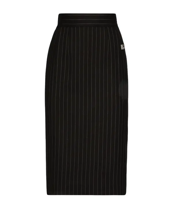 Dolce & Gabbana Virgin Wool-blend Pinstripe Midi Skirt - Black