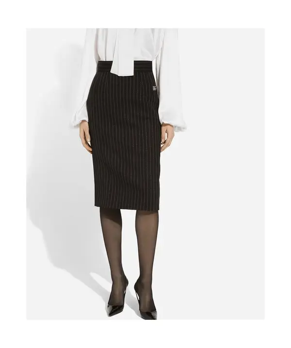 Dolce & Gabbana Virgin Wool-blend Pinstripe Midi Skirt
