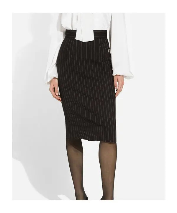 Dolce & Gabbana Virgin Wool-blend Pinstripe Midi Skirt