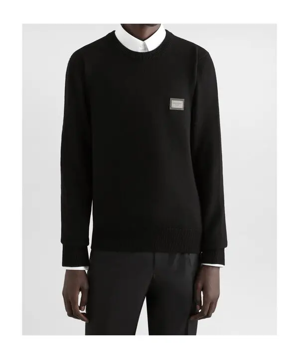 Dolce & Gabbana Wool Round-neck Sweater With Branded Plaque