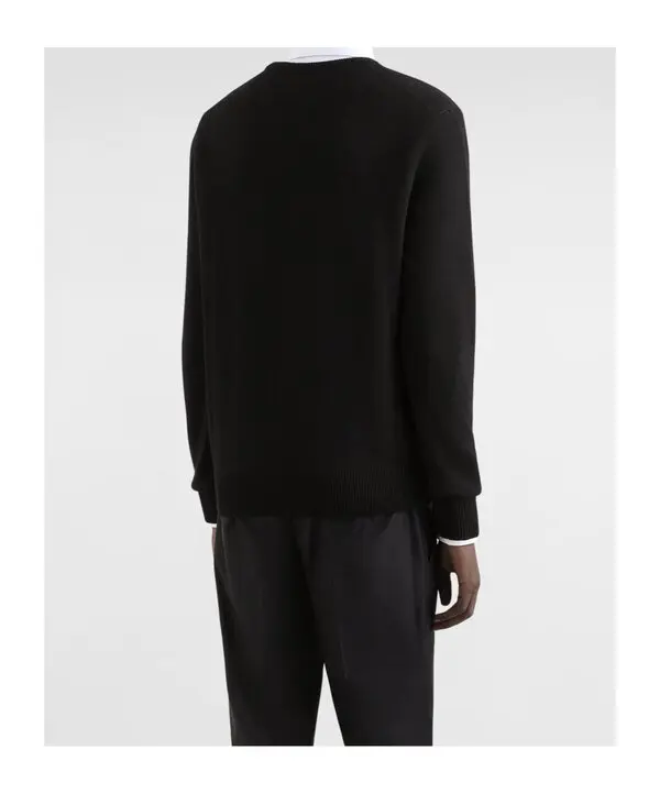 Dolce & Gabbana Wool Round-neck Sweater With Branded Plaque