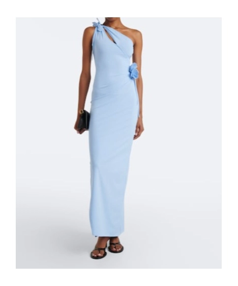 Coperni Asymmetrical Knit Gown With Floral Appliqués