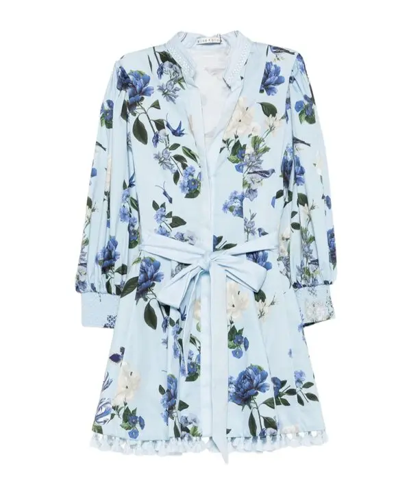 ALICEOLIVIA Alice + Olivia Floral Print Puff Sleeve Mini Shirt Dress