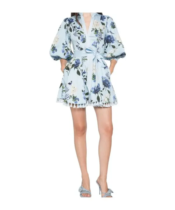 ALICEOLIVIA Alice + Olivia Floral Print Puff Sleeve Mini Shirt Dress