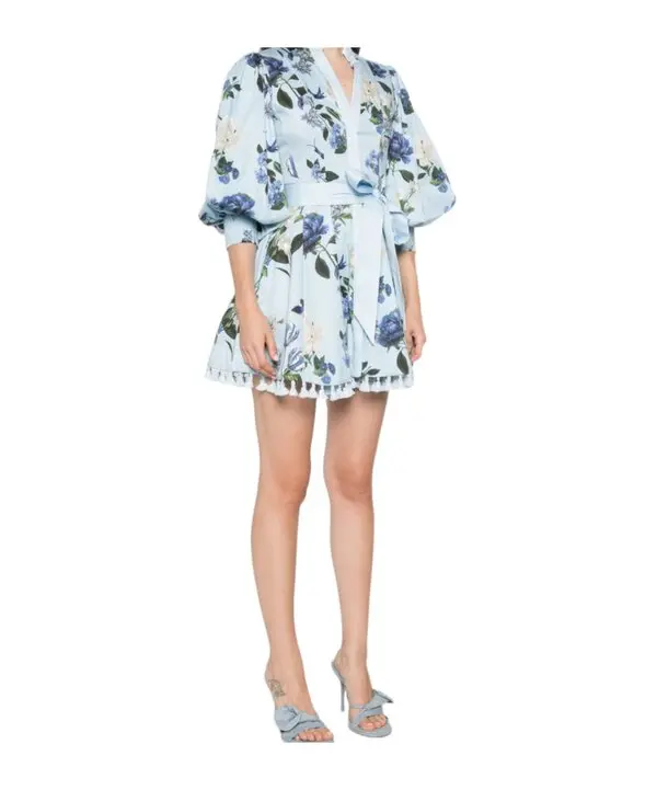 ALICEOLIVIA Alice + Olivia Floral Print Puff Sleeve Mini Shirt Dress