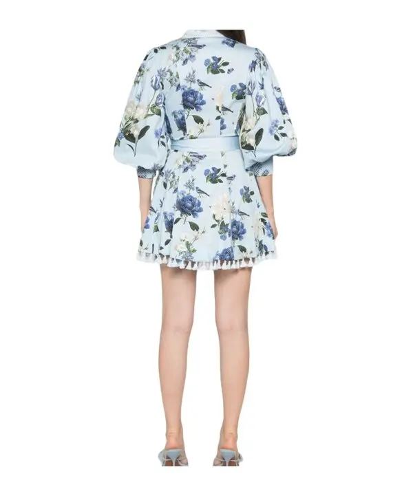 ALICEOLIVIA Alice + Olivia Floral Print Puff Sleeve Mini Shirt Dress