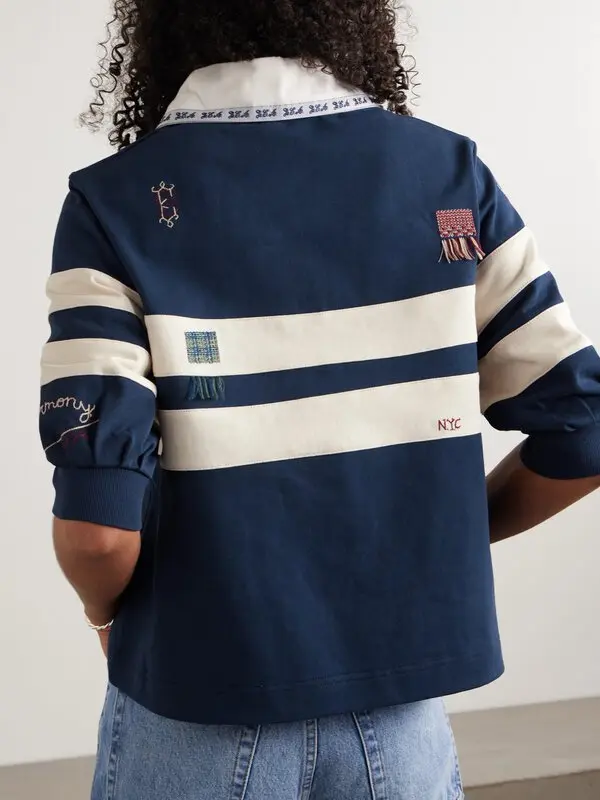 Sea Striped Cropped Rugby Polo Shirt