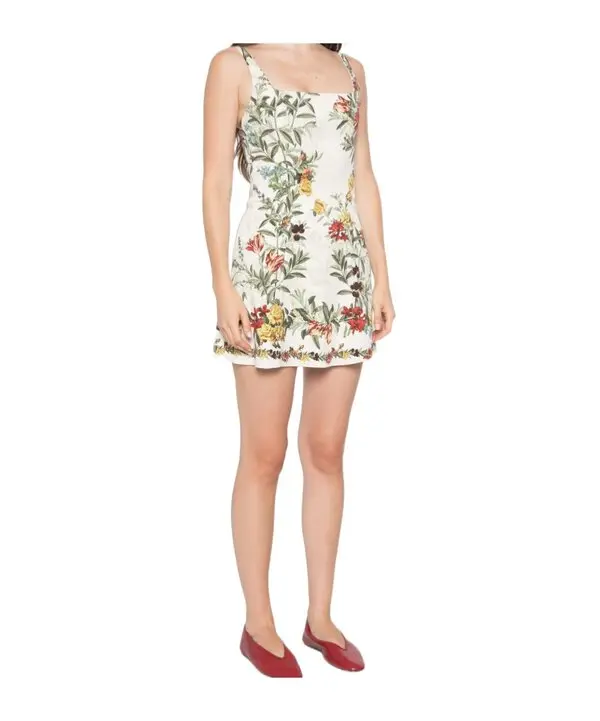 ALICEOLIVIA Floral-print Square-neck Mini Dress