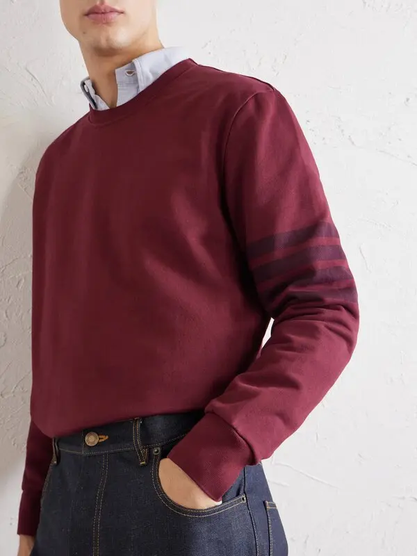 Thom Browne 4-bar Stripe Cotton French Terry Sweatshirt - Burgundy