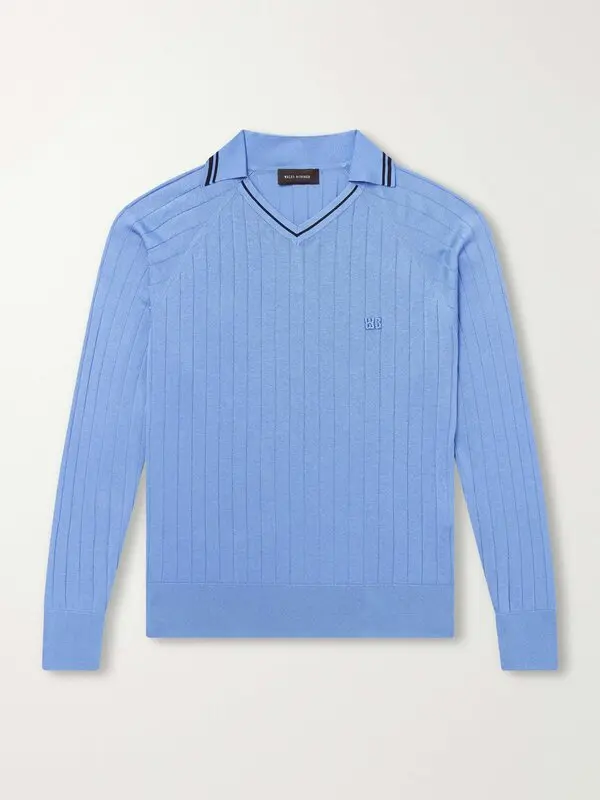 WALES BONNER Roots Logo-embroidered Knitted Polo Shirt
