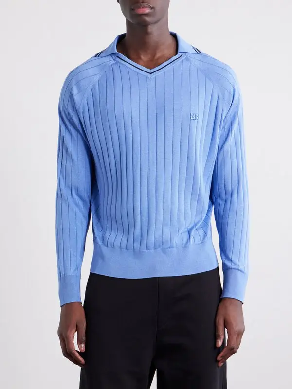 WALES BONNER Roots Logo-embroidered Knitted Polo Shirt