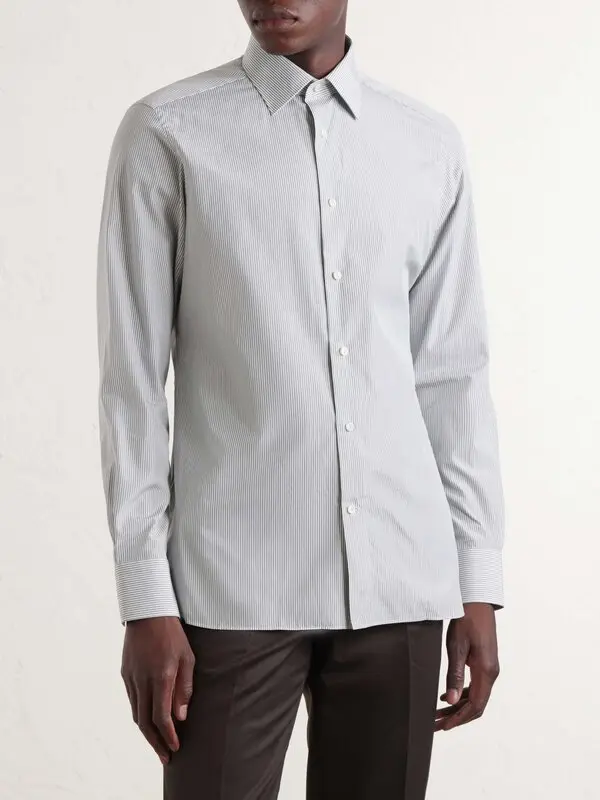 Zegna Trofeo Stripped Cotton-poplin Shirt