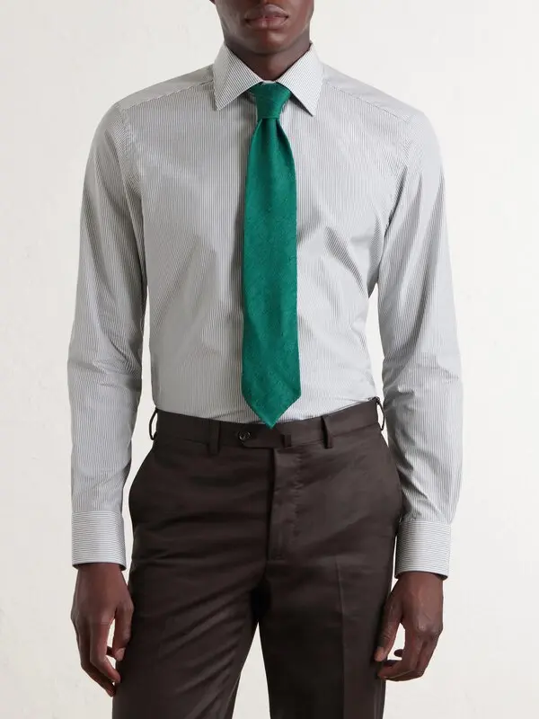 Zegna Trofeo Stripped Cotton-poplin Shirt