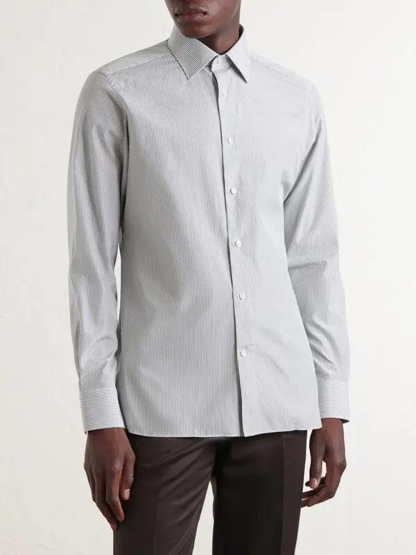 Zegna Trofeo Stripped Cotton-poplin Shirt